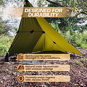 Bushcraft Spain Waterproof 10' x 10' Oilskin Tarp, Cotton Canvas Shelter for Survival, Bushcraft and Traditional Camping (Green) Made in Spain