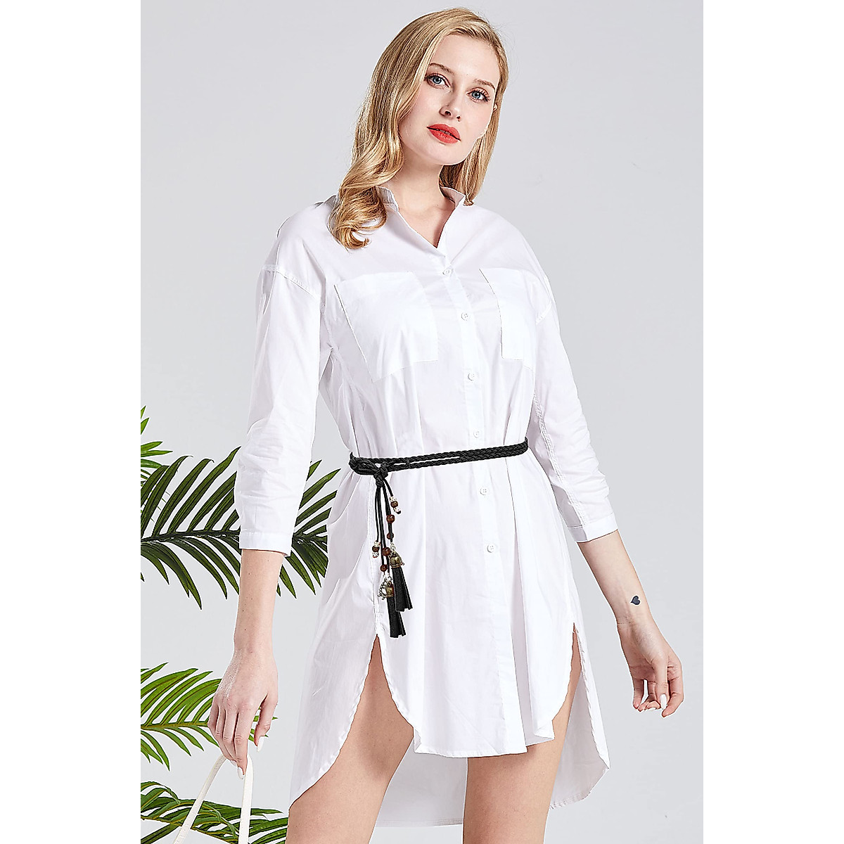 Exotic Women Black Waist Belt/ Rope/Chain Skinny Belt with Tassel and Beads for Ladies Skirt Dress in 8 Colors