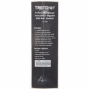 TRENDnet 5-Port Hardened Industrial Gigabit DIN-Rail Switch, 10 Gbps Switching Capacity, IP30 Rated Network Switch (-40 to 167 ºF), DIN-Rail and Wall Mounts Included, Lifetime Protection,Black,TI-G50