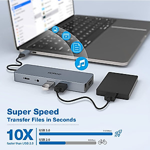 HOPDAY 10 in 1 USB C Hub, USB C Adapter MacBook Pro/Air iPad Pro Adapter with 4K HDMI Output, Compatible for Laptop, Surface Pro 8, Type C Devices (PD 100W USB 3.0 TF Card Reader)