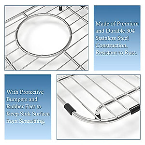 BEHOK 2 pack Sink Protector Grid 13" x 11-5/8", Rear Drain with Corner Radius 1-1/2", 304 Stainless Steel for Kitchen Sink BH-1311 Sink Grate