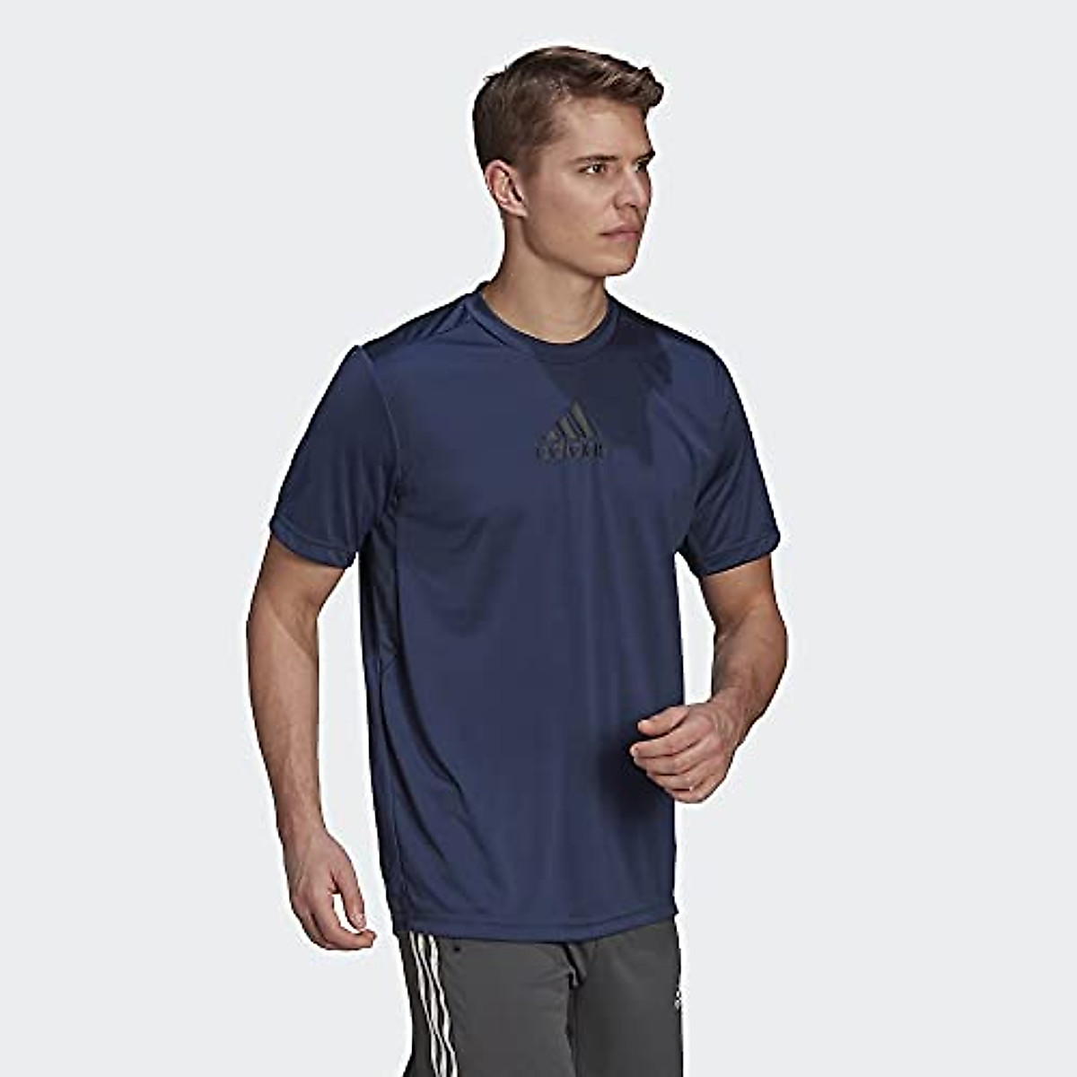 adidas Men's Primeblue Designed 2 Move 3-Stripes Tee, Crew Navy/Black, X-Large