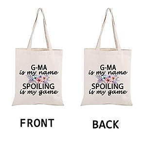 PWHAOO G-ma Grandma Gift G-ma Is My Name Spoiling Is My Game Tote Bag Canvas Best G-ma Ever Shopping Bag (spoiling G-ma Tote)