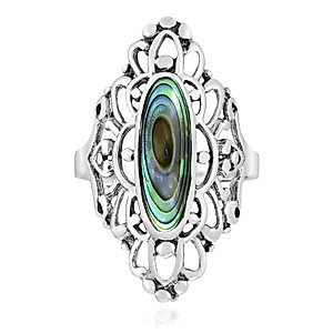 AeraVida Heart Filigree Oval Abalone Shell .925 Sterling Silver Ring
