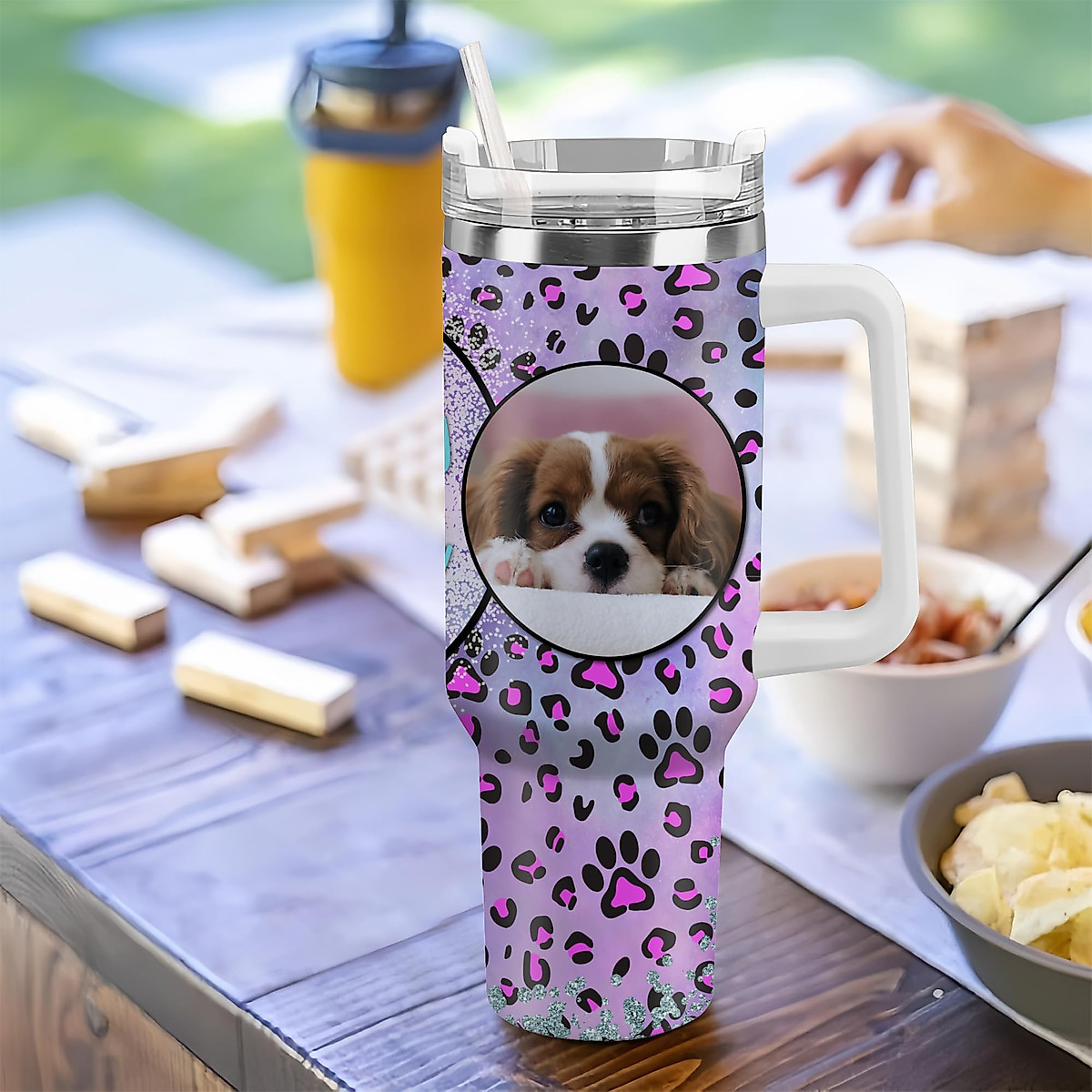 Hyturtle Personalized Picture Dog Mom 40oz Tumbler with Handle and Straw Gifts for Dog Lovers, Cute Birthday Mother's Day Cup Gifts For Women, Dog Themed Gift Idea Stainless Steel Travel Cup With Lid