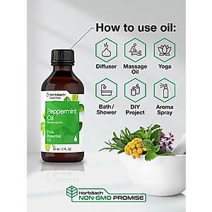 Horbäach Peppermint Oil | 2 fl oz | Pure Essential Spray | for Massage, Bath & Diffusers | Non-GMO, Gluten Free