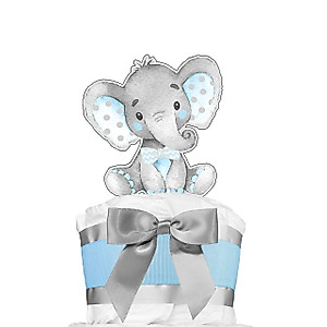 Pampers Swaddlers Elephant Diaper Cake, Blue and Gray, 42 Count, Size 1, Newborn Gift for Boy