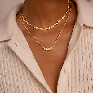 Dremmy Studios Dainty Gold Angel Wings Necklace 14K Gold Filled Simple Tiny Cute Charm Guardian Angel Pendant Necklace for Women Minimalist Personalized Jewelry