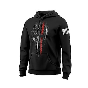 Fantastic Tees Thin Red Line Firefighter American Skull Men's Sweatshirt Hoodie (Black, M)