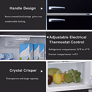 Galanz GLR10TBKEFR Retro Refrigerator with Top Freezer Frost Free, Dual Door Fridge, Adjustable Electrical Thermostat Control, 10 cu ft, Black