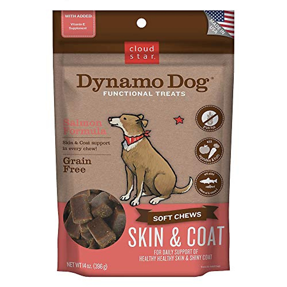 Cloud Star Dynamo Dog Skin & Coat Treats – Chewy Treat with Fish Oil for Shiny Coat (14 oz. Salmon)