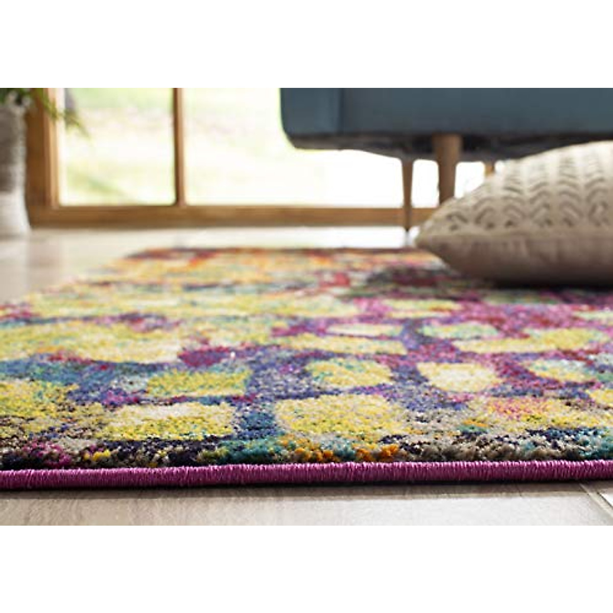 SAFAVIEH Monaco Collection Area Rug - 5'1" x 7'7", Pink & Multi, Boho Chic Abstract Watercolor Design, Non-Shedding & Easy Care, Ideal for High Traffic Areas in Living Room, Bedroom (MNC225D)
