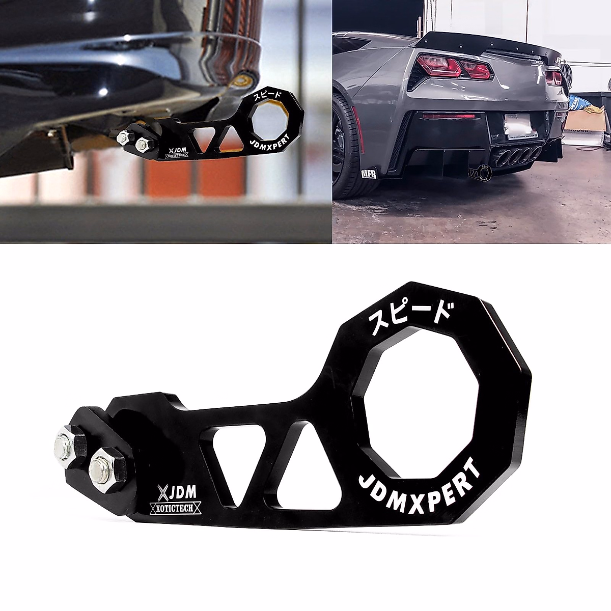 Xotic Tech Auto Aluminum JDM Rear Tow Hook Kit Racing Style Trailer Towing Ring Decoration Car Accessories, Universal Fit Car, Truck, SUV, Most Vehicles (Black)