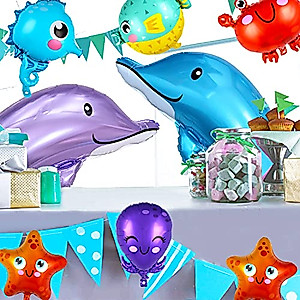 timecity Large Fish Dolphin Foil Balloons 5pcs Ocean Animals Balloons Fish Foil Mylar Balloons Sea Animal Balloons for Kids Birthday Mermaid Themed Party Decorations