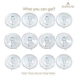 BEADNOVA Suction Cups for Glass 2.5 Inches Suction Hooks Window Suction Cups with Hooks for Home Kitchen Bathroom Wall (12 Packs)