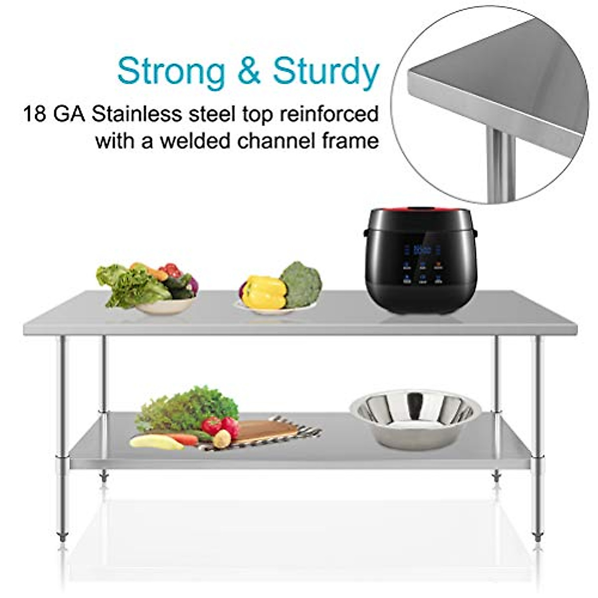 Cuilvu Stainless Steel Table 72" x 24" Commercial Work Table Outdoor Food Table Kitchen Table BBQ Prep Table for Garage, Restaurant,Hotel,Home, Warehouse, and Kitchen Silver