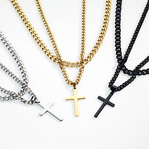 SENRAN Layered Cross Necklace for Men Boys Stainless Steel Layered Cuban Link Chain 16-24 inch Christian Cross Pendant Religious Jewelry Gifts(S-18-20)