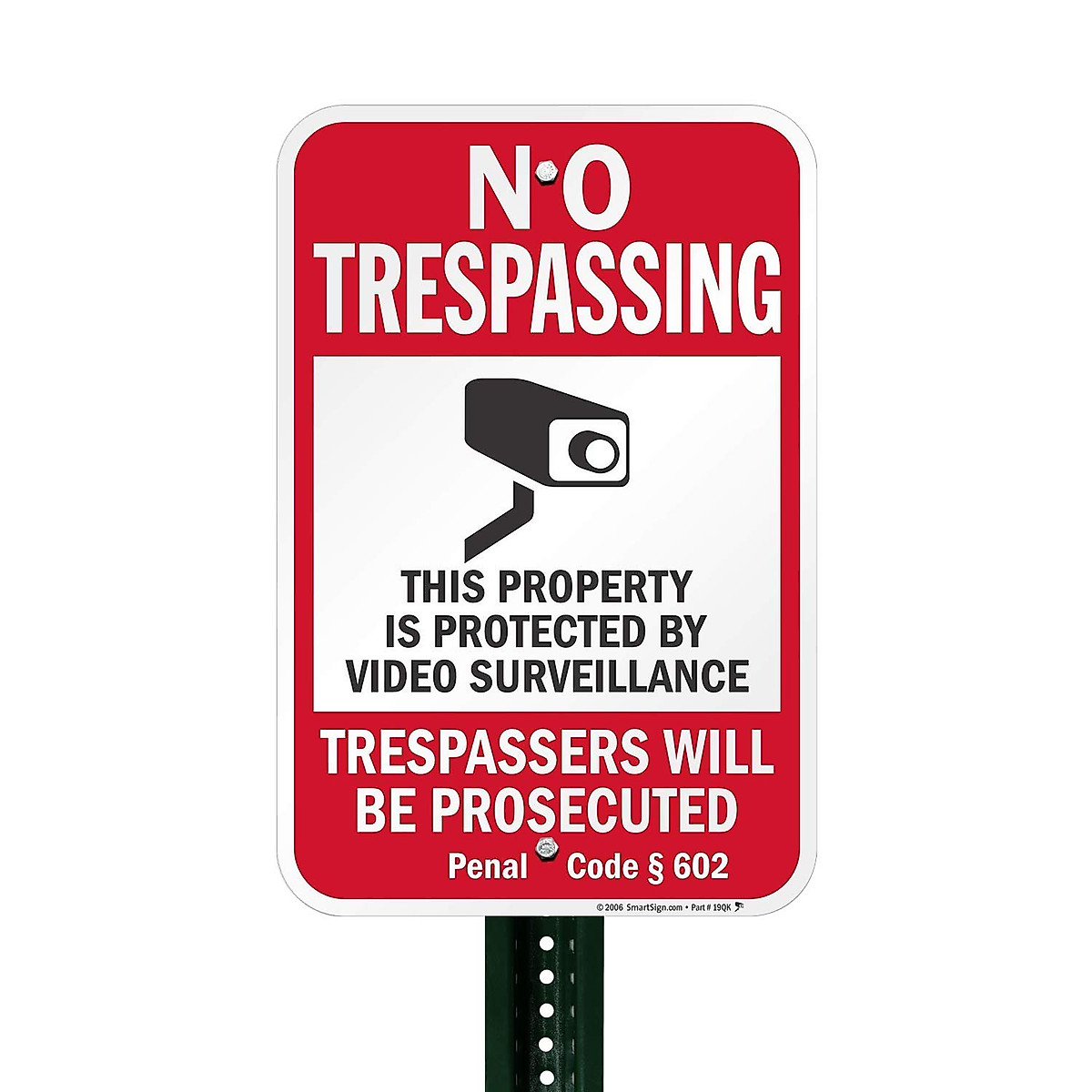 SmartSign "No Trespassing - Property Protected by Video Surveillance, Trespassers Prosecuted" Official California Sign | 12" x 18" Aluminum