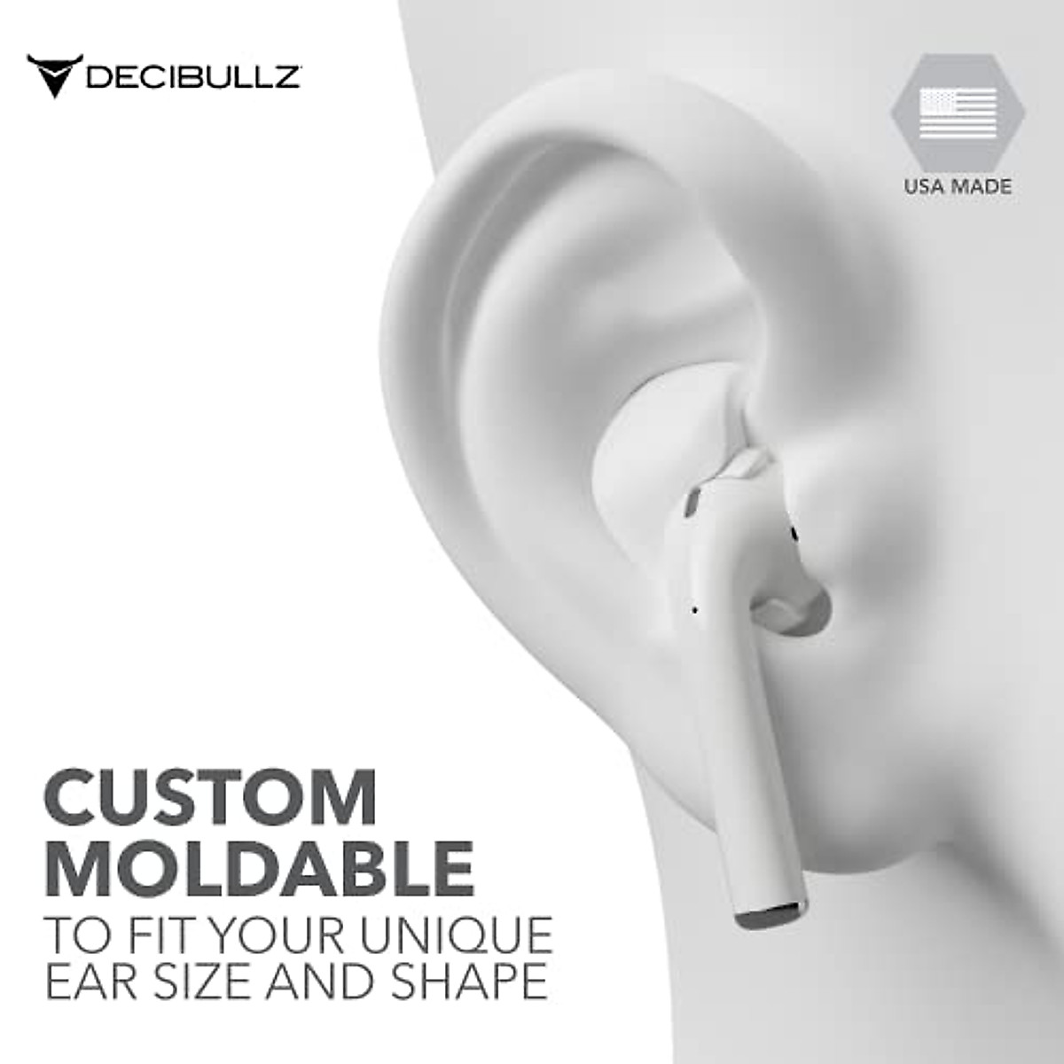 Decibullz Custom Moldable Covers and Ear Hooks, Universal Earbuds Accessory, Compatible with Apple AirPods(r) and EarPods