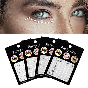 AIEX 4 Sheets Festival Face Gems Stick on, Self-Adhesive Face Jewels Stickers Face Diamonds Rhinestones for Makeup, Nail Gems Pearl Stickers for Face Eye Belly Arm Body Nail Decoration Party