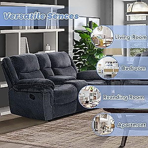 YUNLife&Home Manual Wall Hugger Chair with Cup Holder,2 USB Ports&Power Sockets,Double Reclining Sectional Sofa 3-Seat Couch for Living Room Apartment Office RV Theater Furniture Set, Dark Blue 83.8"w