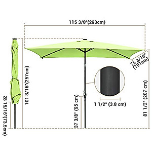 Yescom 10x6.5ft Outdoor Rectangle Solar Powered LED Patio Umbrella with Crank Tilt for Garden Backyard Table Market Pool