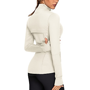 GYM RAINBOW Women's Lightweight Running Jackets Cottony-Soft 4-Way Stretch Zip up Slim Fit Workout Yoga Athletic Jacket(A-Ivory White,Small)