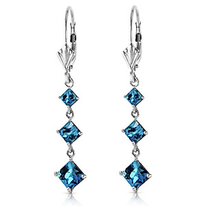 4.79 Carat 14k Solid White Gold Dangling Blue Topaz Earrings