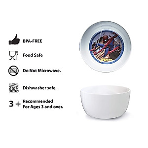 zak! 5-Piece Dinnerware Set, Marvel Spider-Man - Durable Plastic & Stainless Steel - Includes Tumbler, 8-Inch Plate, 6-Inch Bowl, Fork & Spoon - Suitable for Kids Ages 3+