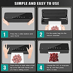 Vacuum Sealers, YUCHENG Vacuum Food Sealer Machine Dry/Moist Mode with Air Sealing System for Sous Vide and Food Storage, Food Saver Vacuum Sealer with 10 Vacuum Seal Bags & 1 Air Suction Hose-Black