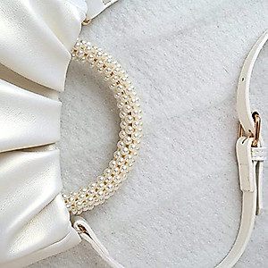 HEYCUE Women's Elegant Pearl Handbag Pleated Design Crossbody Purse Wedding Prom Bride Clutch Purse With Pearl Chain