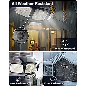 Solar Outdoor Lights with Motion Sensor, 286 LEDs Solar Security Lights Outdoor with IP65 Waterproof, Remote Control, 4 Heads, 3 Modes, Solar Flood Lights for Garage Porch Garden Front Door 2 Pack