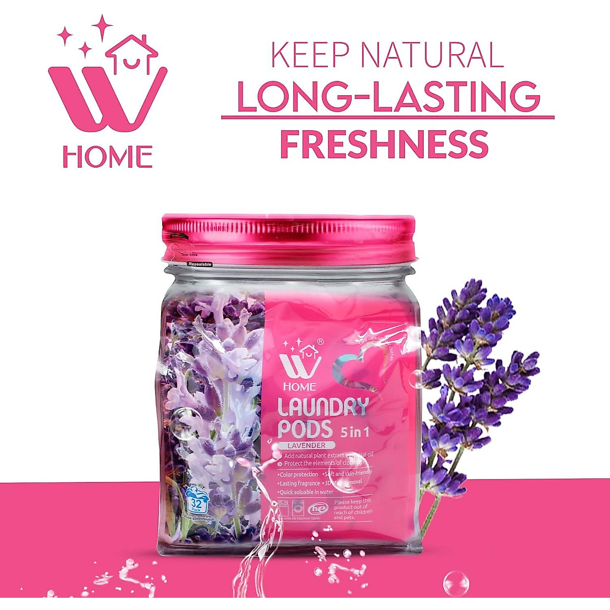 5-in-1 Laundry Pods, Total 96 Count, High Efficiency (HE), Ultra Concentrate with Powerful Stain Lifter Technology, Fabric Softener With Lavender Extracts, Detergent Pods, 32 Count/Each – Pack of 3