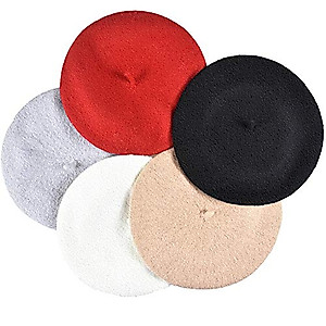 Jolbndcv 5 PCS Beret Hat French Beanie Hat Outdoor Hat Winter Hat Fashion Lady Hat（White, Gray, Black, Red, Khaki）