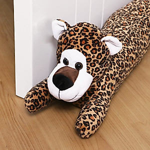 CERAYOU 36 Inch Heavy Duty Under Door Draft Stopper, Cute Animals Shape Door & Window Draft Guard to Save Energy, Decorative Weighted Bottom Insulation Stopper Noise Air Wind Dust Blocker, Leopard