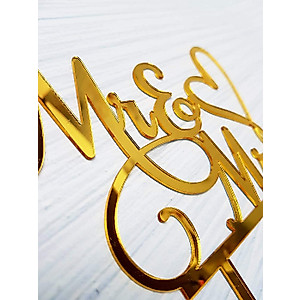 AMINJIE Mr and Mrs Cake Topper, Bride and Groom Sign Wedding/Engagement Cake Toppers Decoration, Mirror Gold Acrylic