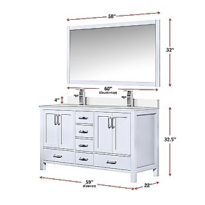 Bell+Modern Big Sur 60 in. W x 22 in. D White Double Bath Vanity and White Quartz Top
