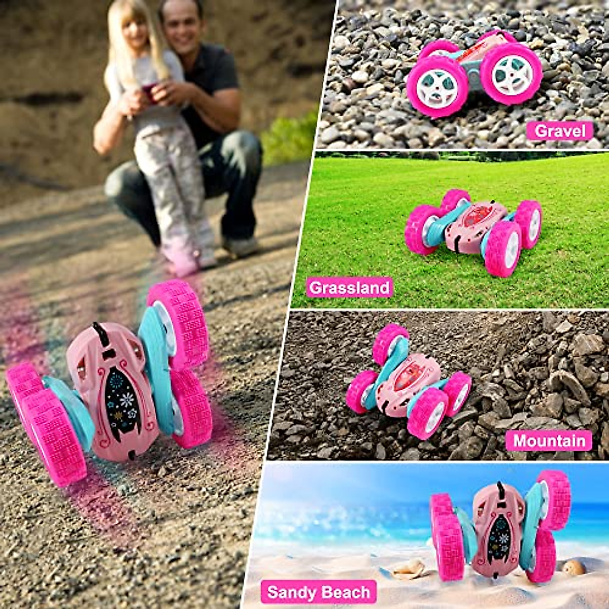 FREE TO FLY Rc Stunt Cars: Double Sided 360°Flip Rotating 4WD Race Car Toy For Outdoor & Indoor for 6 7 8 9 10 11 12 Year Old Girls Boys Birthday Gift for Kids Ages 6+