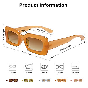 SOJOS Retro 90s Nude Rectangle Sunglasses Womens Mens Trendy Chunky Glasses Orange Frame Brown Lens