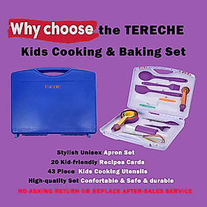 TERECHE Kids Cooking Sets Real 43 Piece Baking Set With Organizer Carrying Case, Kids Cooking Utensils - Kid Safe Knife & Cooking Tools - Real Accessories & Utensils for the Curious Child