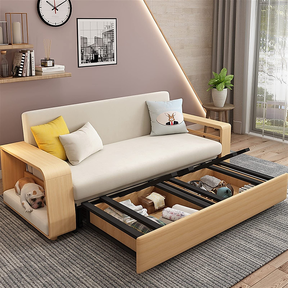 Can be Given as a giftSofa Bed Couch Sofa Sleeper Modern Futon Sofas Sets Fold Up and Down Linen Fabric Recliner Couch for Living/Reception Room (Beige)