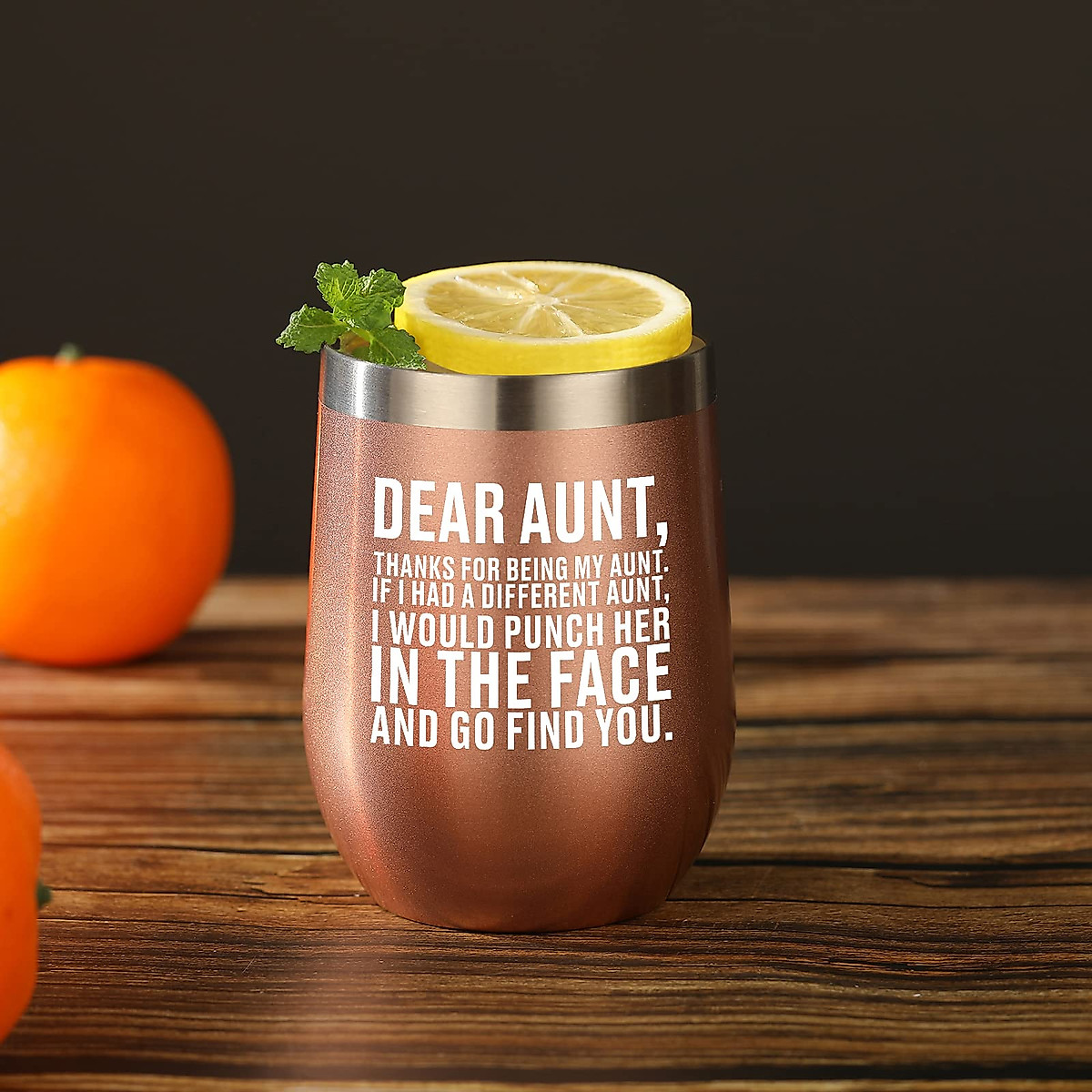 Mother's Day Aunt Gifts from Niece/Nephew, Best Aunt Ever Gifts, Birthday Gifts for Aunt, Funny Thanksgiving Christmas Gifts for Aunt, Auntie - 12oz Stainless Steel Insulated Wine Tumbler (Rose Gold)