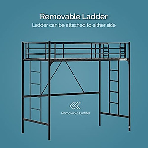 Bonnlo Metal Loft Bed with Stairs and Flat Rung, Junior Loft Bed Twin Size High Loft Bed for Kids/Teens/Adults, No Box Spring Required, Black