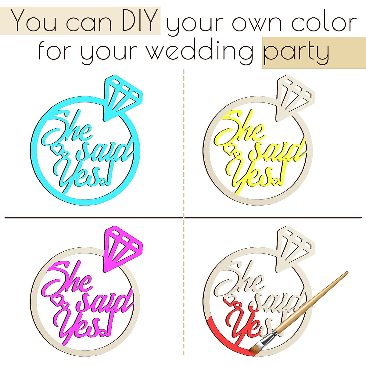 Youyole She Said Yes Wooden Sign 13.78'' x 11.22'' Diamond Ring Wood Cutout Sign Wedding Engagement Party Decorations Photo Booth Props with Hanging Rope Bridal Shower Rustic Engaged Hanging Sign