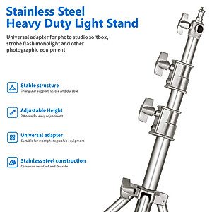 Neewer 118"/3m Stainless Steel Light Stand, Spring Cushioned Heavy Duty Photography Tripod Stand with 1/4” to 3/8” Universal Screw Adapter for Strobe, LED Video Light, Ring Light, Monolight, Softbox