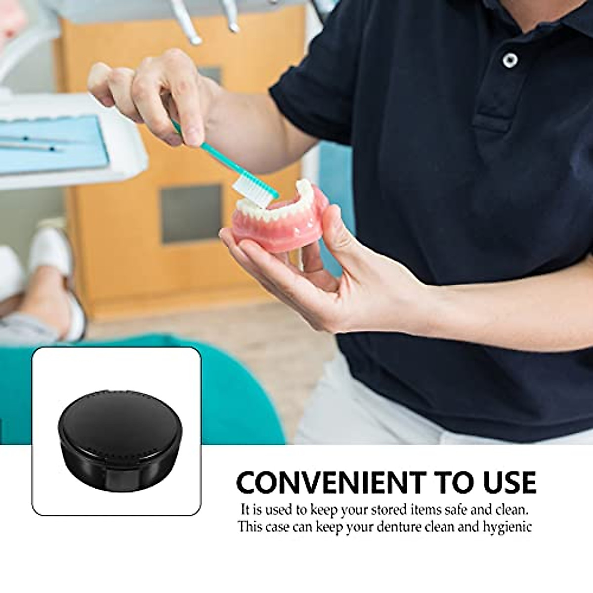 EXCEART Denture Bath Box Cup Box Holder Storage Soak Container Fake Teeth Storage Case Teeth Retainer Storage Container with Mirror for Travel Cleaning Black