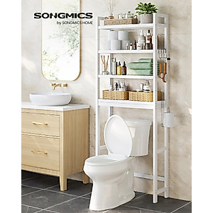 SONGMICS Over The Toilet Storage, 4-Tier Over Toilet Bathroom Organizer with Adjustable Shelf, Fit Most Toilets, Space-Saving, Easy Assembly, Cloud White UBTS041W01