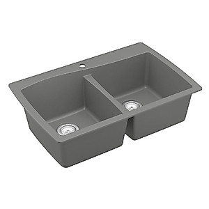 Karran QT-720 Drop-In Quartz Composite 34 in. 1-Hole 50/50 Double Bowl Kitchen Sink in Grey