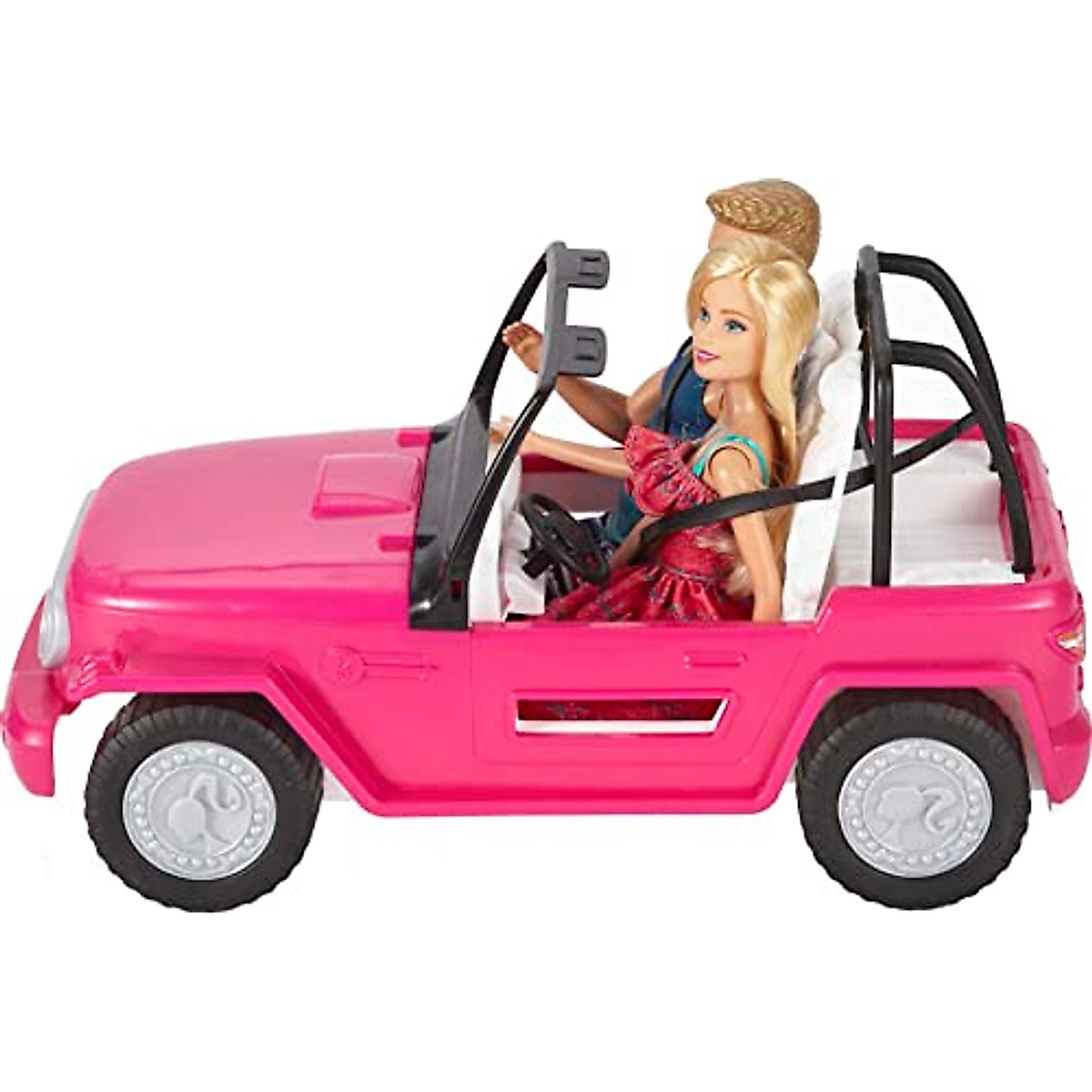 Barbie Car Beach Cruiser with Doll in Sundress and Ken Outfit, Pink 2-Seater Open Toy