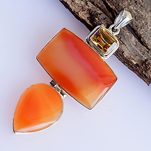 Ravishing Impressions Carnelian & Citrine Gemstone 925 Sterling Silver Pendant Fabulous Handmade Jewellery Gift For Her